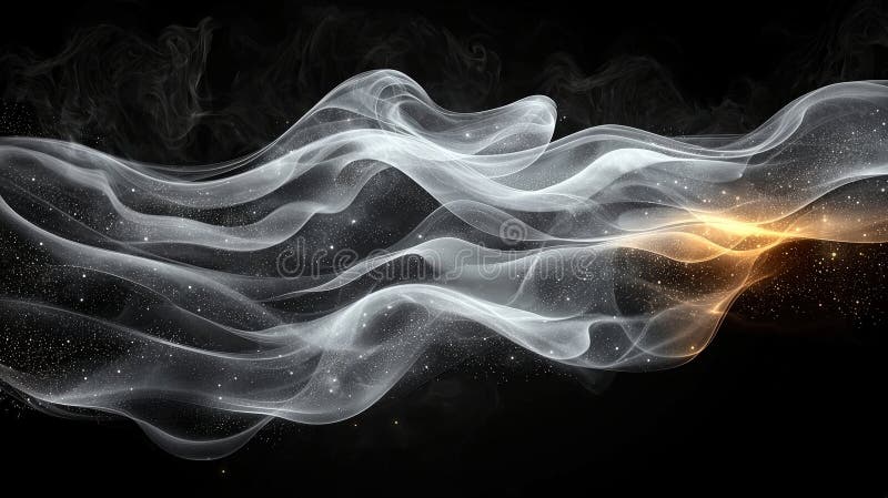 Ethereal Smoke Waves with Glowing Particles on a Dark Background Stock ...