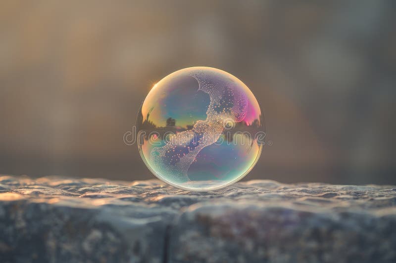 Ethereal Soap Bubble Reflecting Sunset Colors Stock Illustration ...
