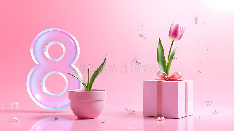 Ethereal Spring Celebration: 8 March Pink Holographic Rendering Stock ...