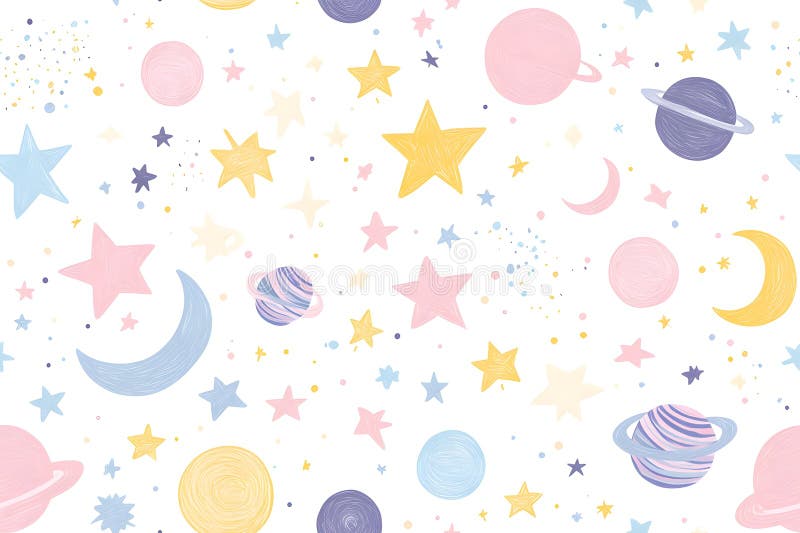 Ethereal Stars and Moons in Soft Pastel Colors - Seamless Pattern for ...