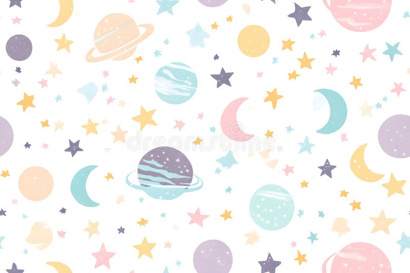 Ethereal Stars and Moons in Soft Pastel Colors - Seamless Pattern for ...