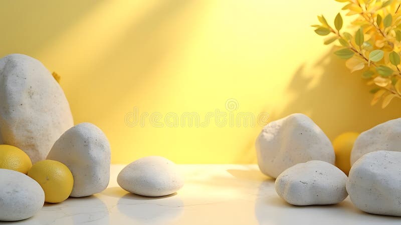 Ethereal Stone Formations: Glowing Lemon Highlights Stock Illustration ...