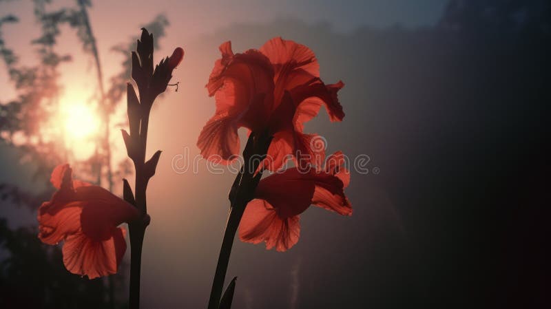 Ethereal Sunrise a Cinematic Rendering of Two Flowers Stock ...