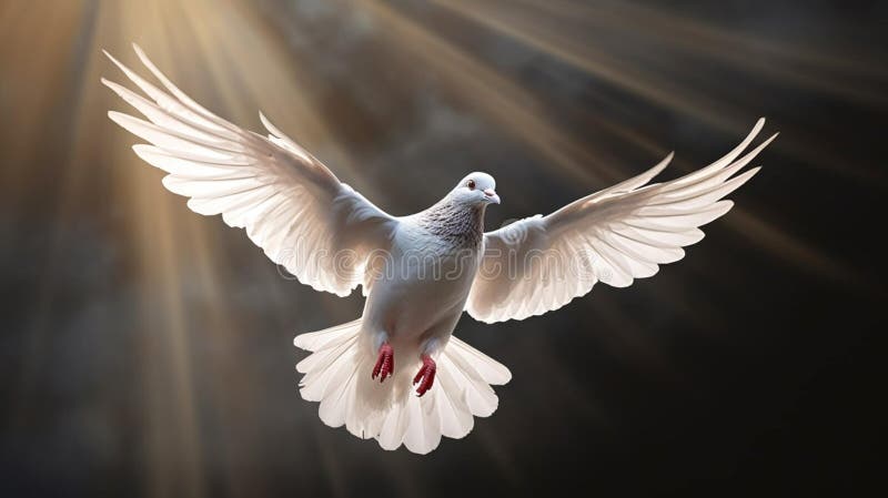 White Dove Flying with Rays of Light Shining Down Stock Illustration ...