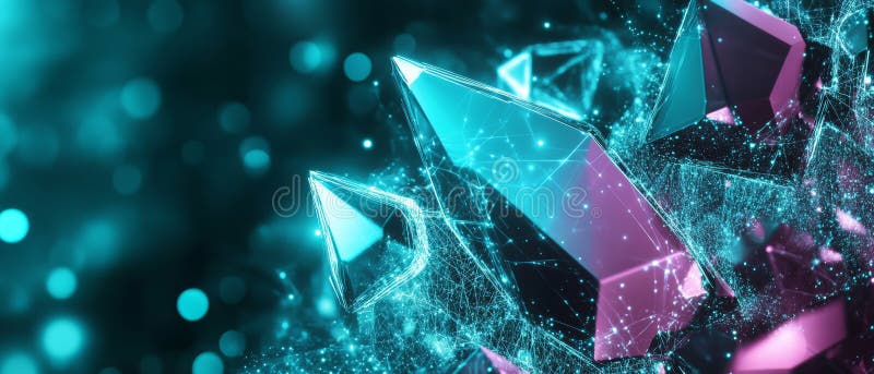 Teal and Plum Crystal Data Mesh Abstract Background with Luminous ...