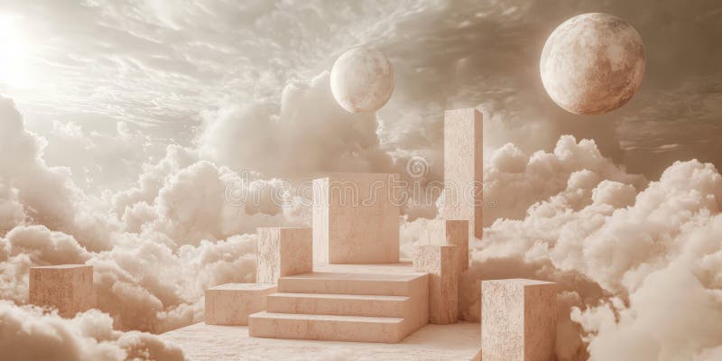 Ethereal Throne Surrounded by Clouds and Celestial Bodies in a Dreamlike Setting Stock Image ...