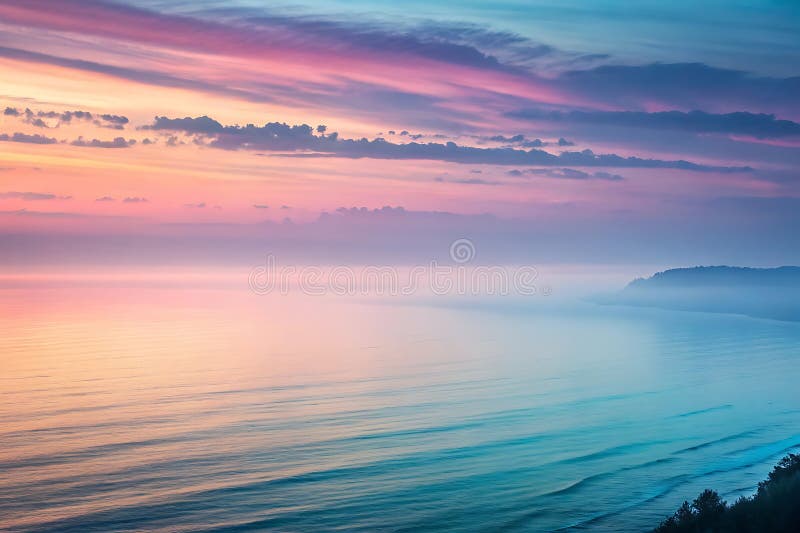 Ethereal Translucent Layers of Color at Serene Ocean Sunset Horizon ...
