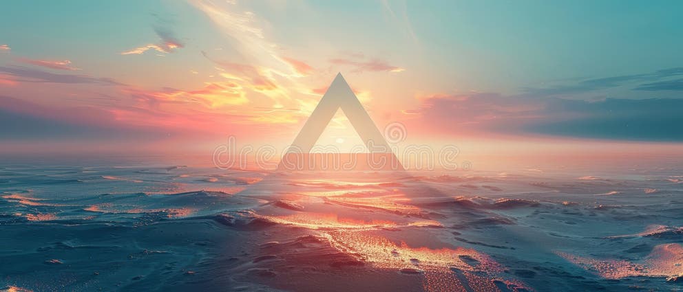 Ethereal Triangle Over Calm Ocean at Sunset with Vibrant Colors Stock ...