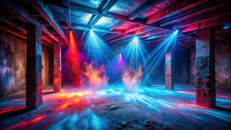 Ethereal Underground Space with Vibrant Colored Lighting and Dust ...