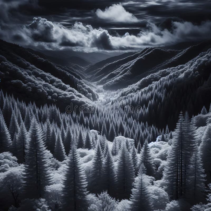 Ethereal View Mystical Infrared Forest Landscape Mountains Ai Generated ...