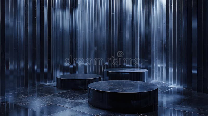 Ethereal Waterfall-Inspired Installation with Reflective Surfaces in Dark Room Stock ...