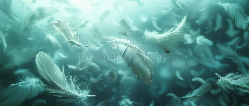 Ethereal White Feathers Floating in a Dreamy Aquatic Background Stock ...