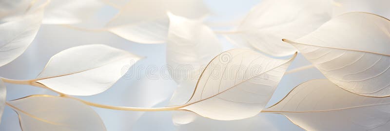 Ethereal White Leaves with Delicate Veins Background Banner. Panoramic ...
