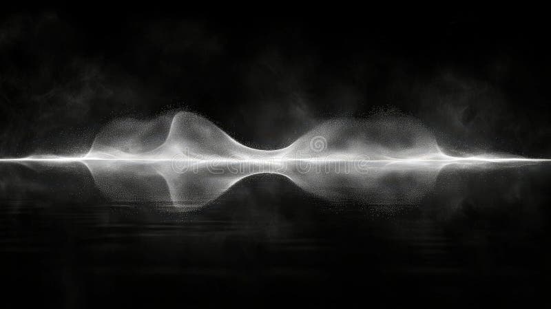 Ethereal White Sound Waves on Dark Surface with Reflections and Soft ...