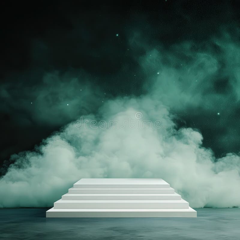 Ethereal White Steps Platform Against a Mystical Teal Nebula Background ...