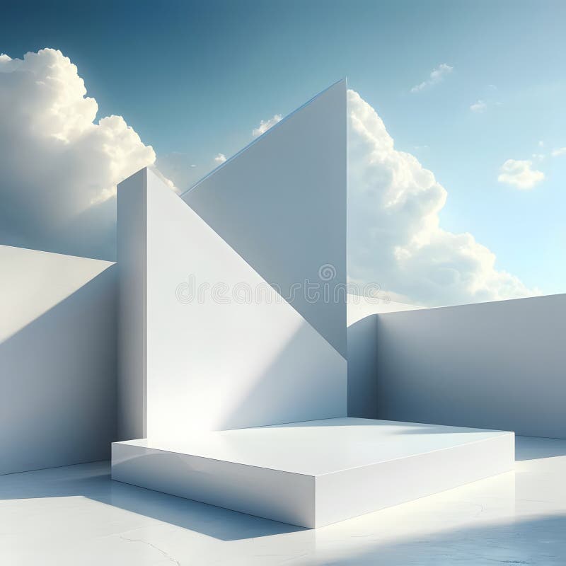 Ethereal White Triangle Podium Under Clouds Stock Illustration ...