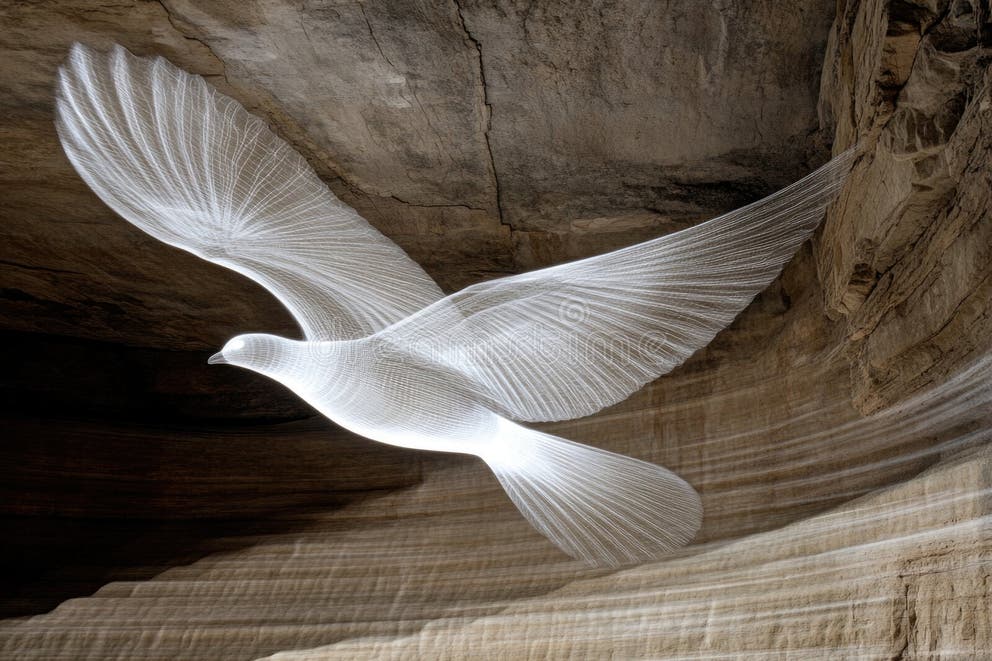 Ethereal Wireframe Dove Gliding through Cavern S Shadows Stock Photo ...