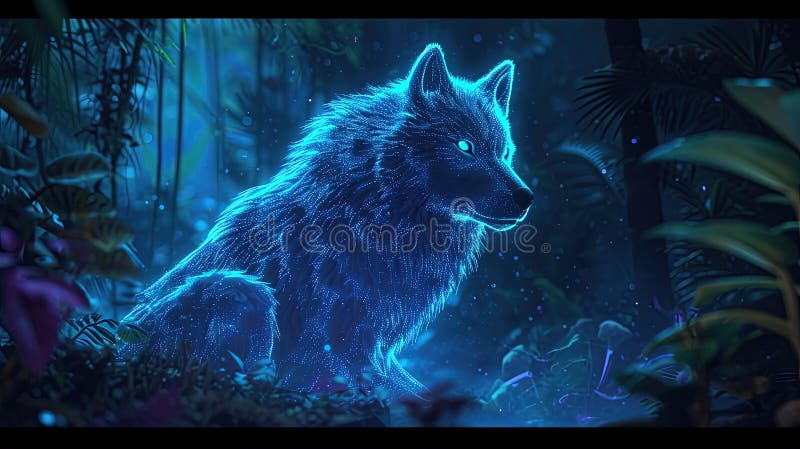 Ethereal Wolf in Mystical Forest Stock Illustration - Illustration of ...