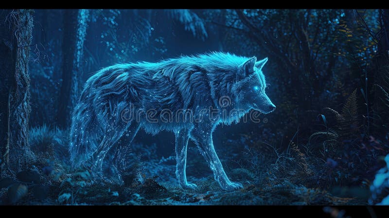 Ethereal Wolf in Mystical Forest Stock Illustration - Illustration of ...