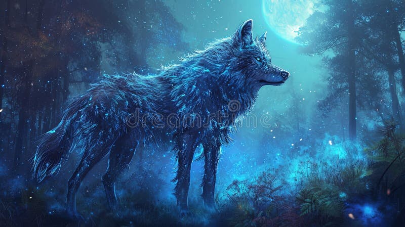 Ethereal Wolf in Mystical Forest Stock Illustration - Illustration of ...