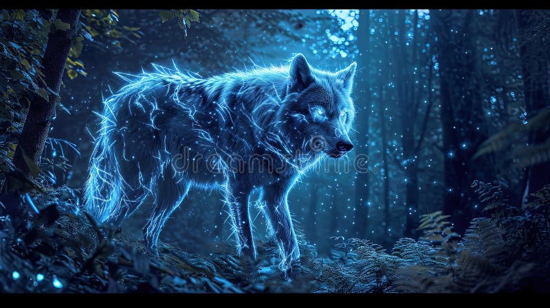 Ethereal Wolf in Mystical Forest Stock Illustration - Illustration of ...