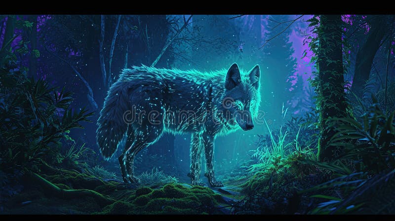 Ethereal Wolf in Mystical Forest Stock Illustration - Illustration of ...
