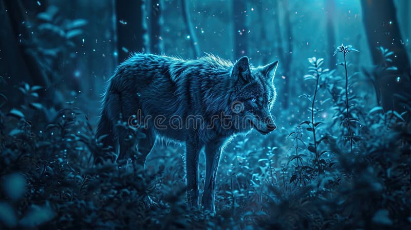 Ethereal Wolf in Mystical Forest Stock Illustration - Illustration of ...