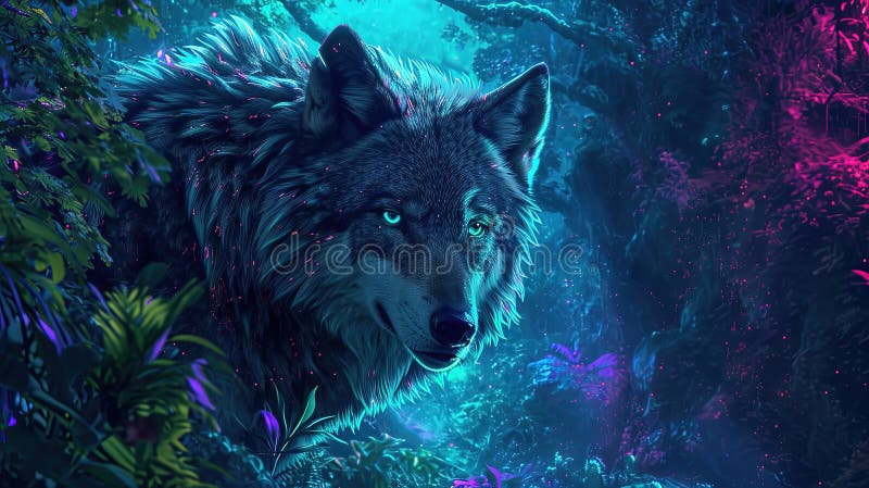 Ethereal Wolf in Mystical Forest Stock Illustration - Illustration of ...