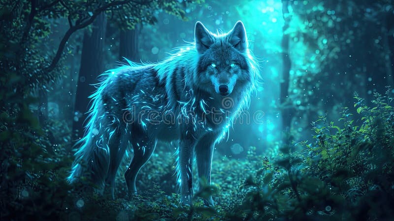 Ethereal Wolf in Mystical Forest Stock Illustration - Illustration of ...