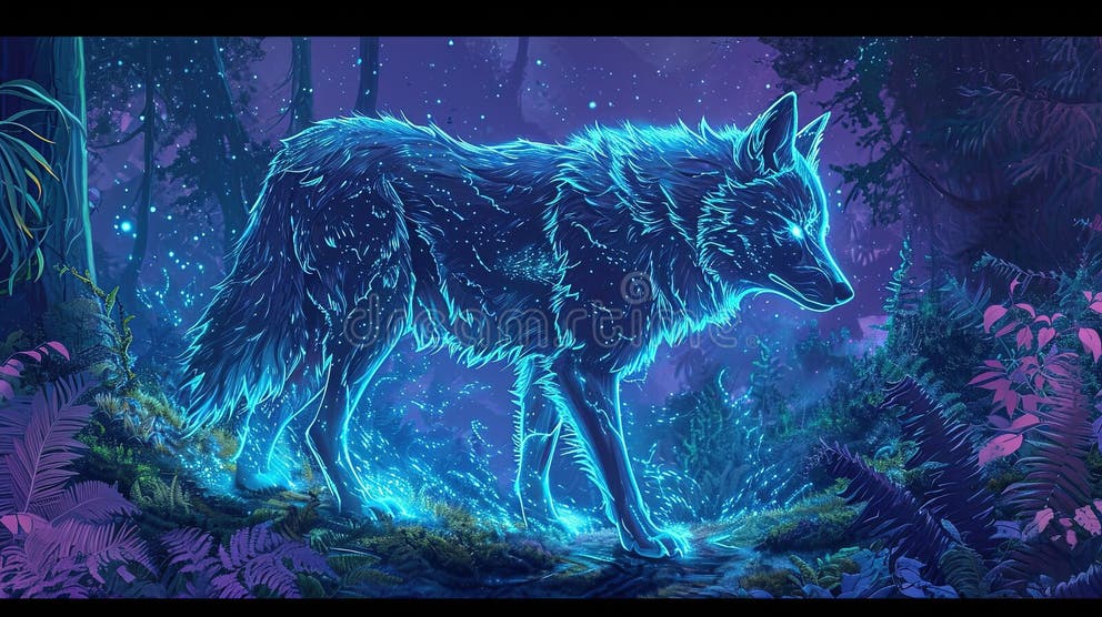 Ethereal Wolf in Mystical Forest Stock Illustration - Illustration of ...