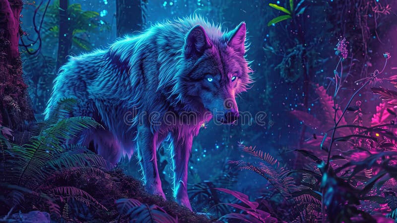 Ethereal Wolf in Mystical Forest Stock Illustration - Illustration of ...