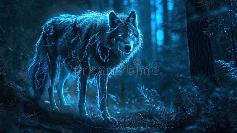 Ethereal Wolf in Mystical Forest Stock Illustration - Illustration of ...