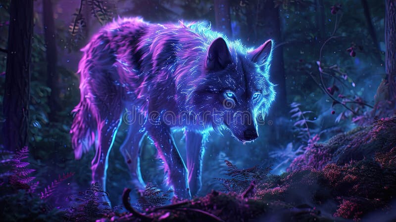 Ethereal Wolf in Mystical Forest Stock Illustration - Illustration of ...