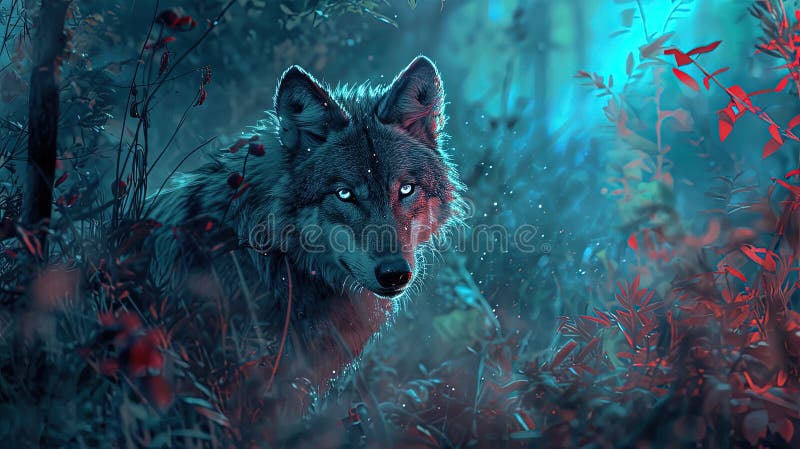 Ethereal Wolf in Mystical Forest Stock Illustration - Illustration of ...