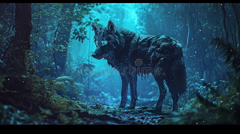 Ethereal Wolf in Mystical Forest Stock Illustration - Illustration of ...