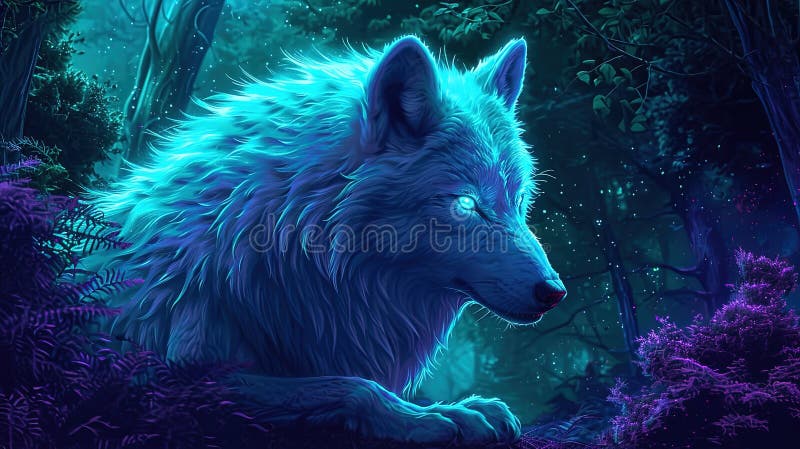 Ethereal Wolf in Mystical Forest Stock Illustration - Illustration of ...