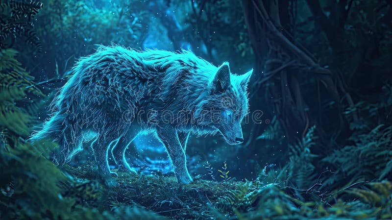 Ethereal Wolf in Mystical Forest Stock Illustration - Illustration of ...