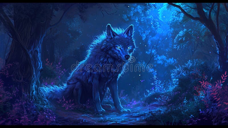 Ethereal Wolf in Mystical Forest Stock Illustration - Illustration of ...