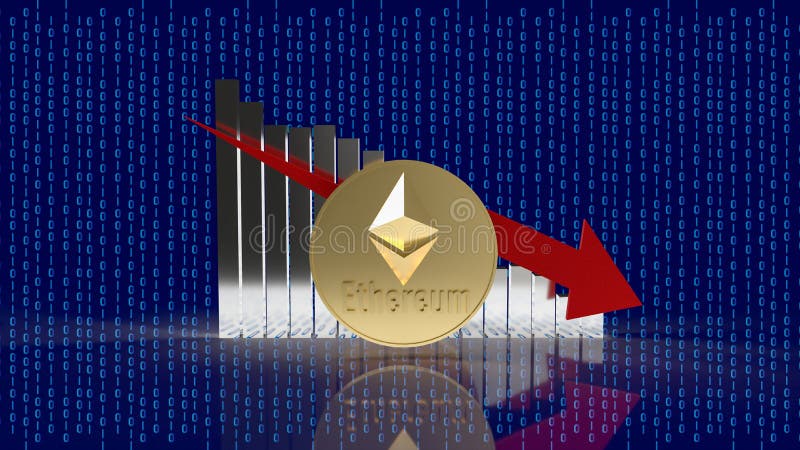 The Ethereum Coin and Chart Red Arrow Chart on Digital Background 3d ...