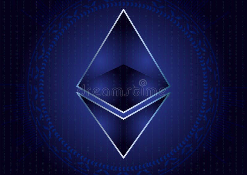 Ethereum Cryptocurrency on Dark Blue Background with Numbers and Stock ...