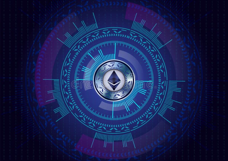 Ethereum Cryptocurrency on Dark Blue Background with Numbers and Stock ...