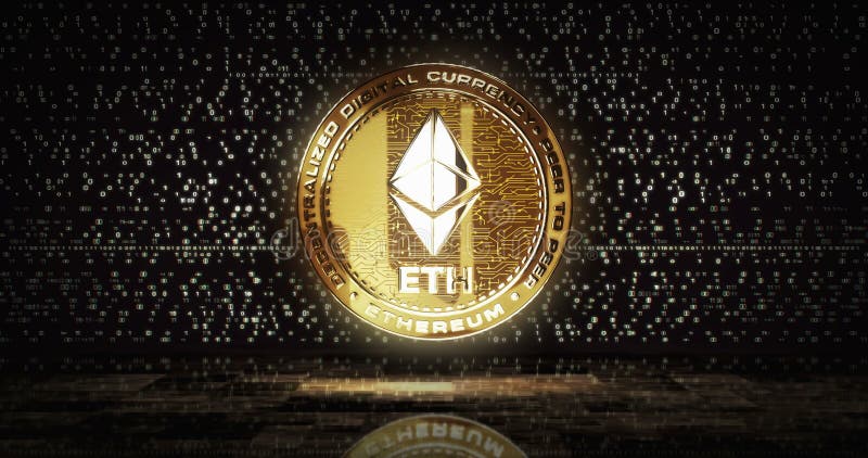 Ethereum ETH Cryptocurrency Golden Coin Loop on Digital Screen Stock ...