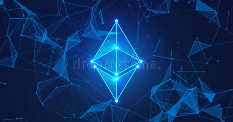 Ethereum ETH Cryptocurrency Token Symbol on Dark Polygonal Background ...