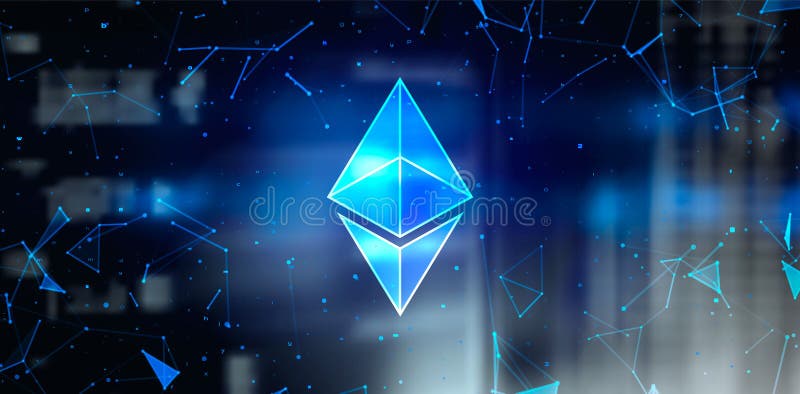 Ethereum ETH Cryptocurrency Token Symbol on Dark Polygonal Background ...