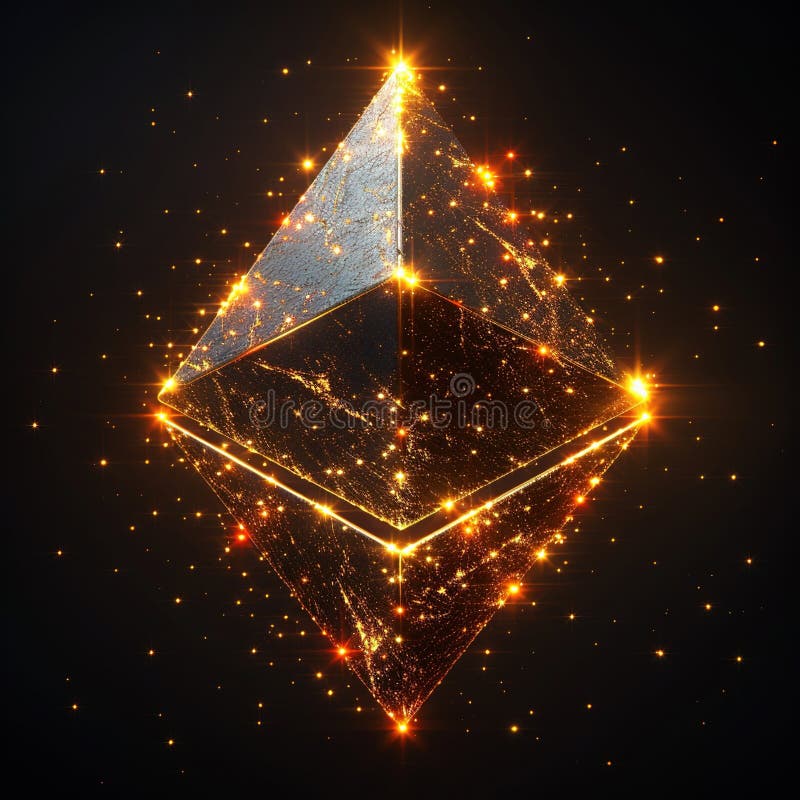 Ethereum Logo with Glowing Lights on Black Background Stock ...