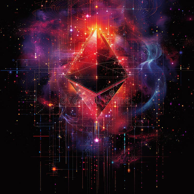 Ethereum Logo with Glowing Lights on Black Background Stock ...