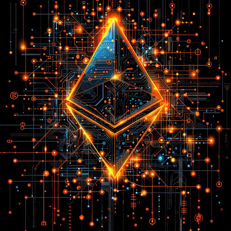 Ethereum Logo with Glowing Lights on Black Background Stock ...