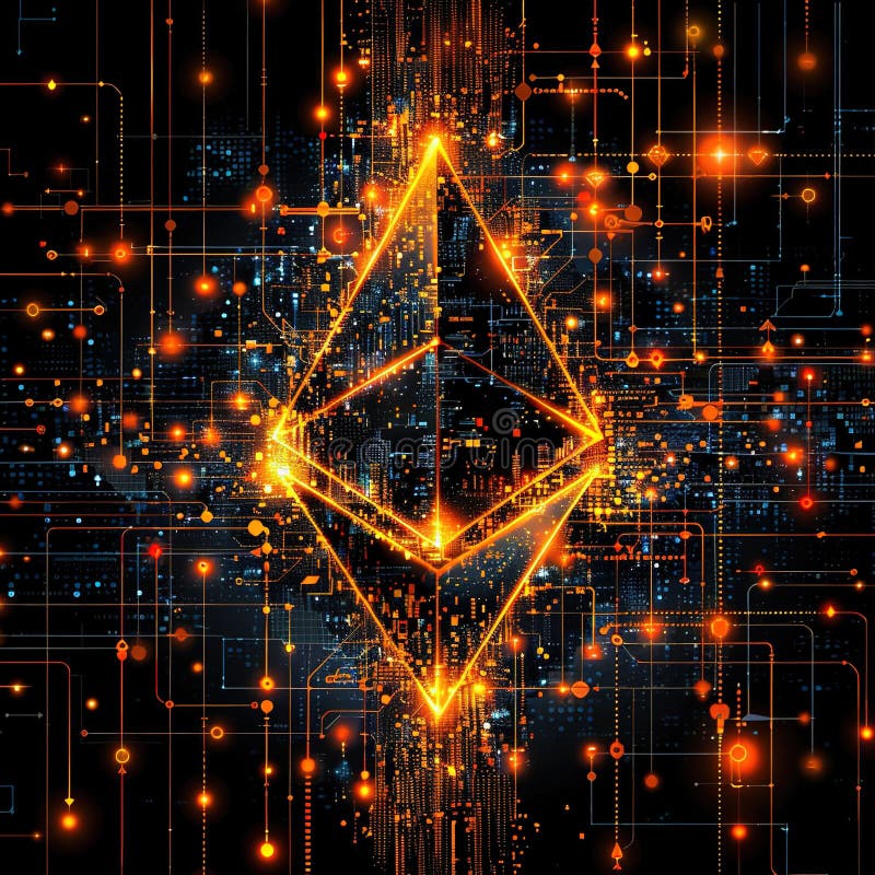 Ethereum Logo with Glowing Lights on Black Background Stock ...
