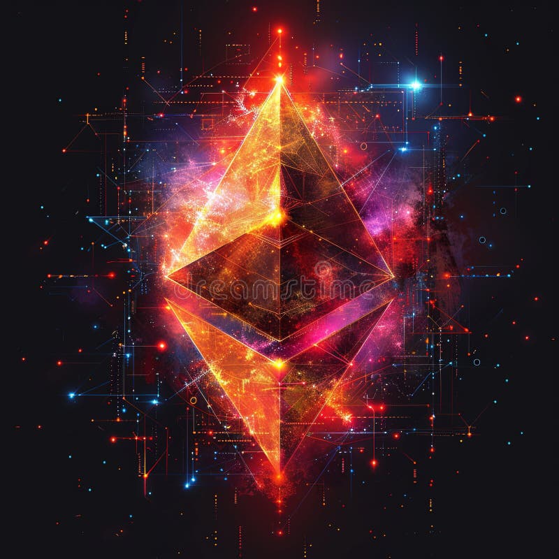 Ethereum Logo with Glowing Lights on Black Background Stock ...
