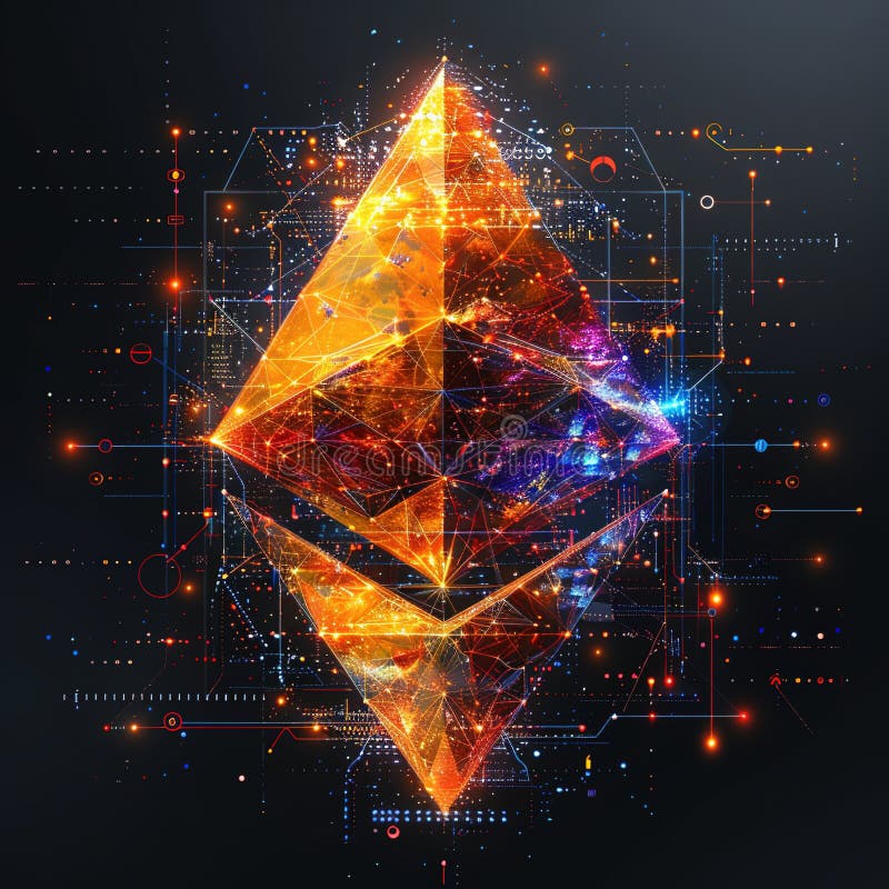 Ethereum Logo with Glowing Lights on Black Background Stock ...